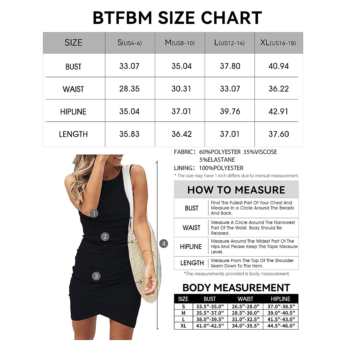 BTFBM Women Casual Dress Crew Neck Ruched Summer Sleeveless Tank Bodycon Shirt Short Mini Dresses (106Black, X-Large)