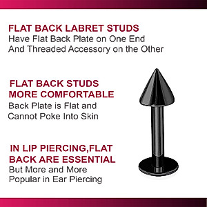 bodyjewellery black lip rings 14g spiked 14 gauge 1.6mm 3/8 10mm Surgical Steel Bar Labret Monroe Ear Tragus Stud 4mm Piercing 2PcsAMCP