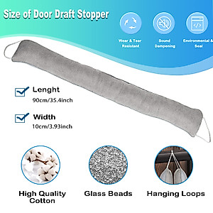 Upgraded Door Draft Stopper 35 inch- Weighted Under Door Noise Blocker Door Draft Stopper- Energy Saving Wheather Proof Strip Draft Guard for Doors and Windows with Hook Tape.