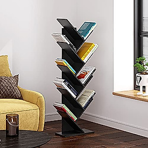 HOMEFORT 9-Shelf Bookshelf,Geometric Tree Bookcase,Wood Bookshelves Storage Rack, MDF Tree Shelf Display Organizer for Books,Magazines,CDs and Photo Album Holds Up to 5kgs Per Shelf (Black)