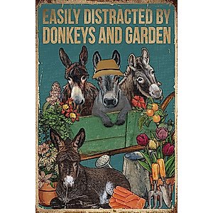 HOUVSSEN Easy to be Distracted by Donkeys and Garden Houses, Gifts for Gardening Lovers 8x12 inch Home Decoration Metal tin Sign Retro tin Sign