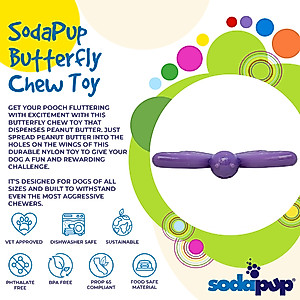 SodaPup Butterfly – Durable Dog Chew Toy Made in USA from Non-Toxic, Pet Safe, Food Safe Nylon Material for Mental Stimulation, Clean Teeth, Fresh Breath, Problem Chewing, Calming Nerves & More
