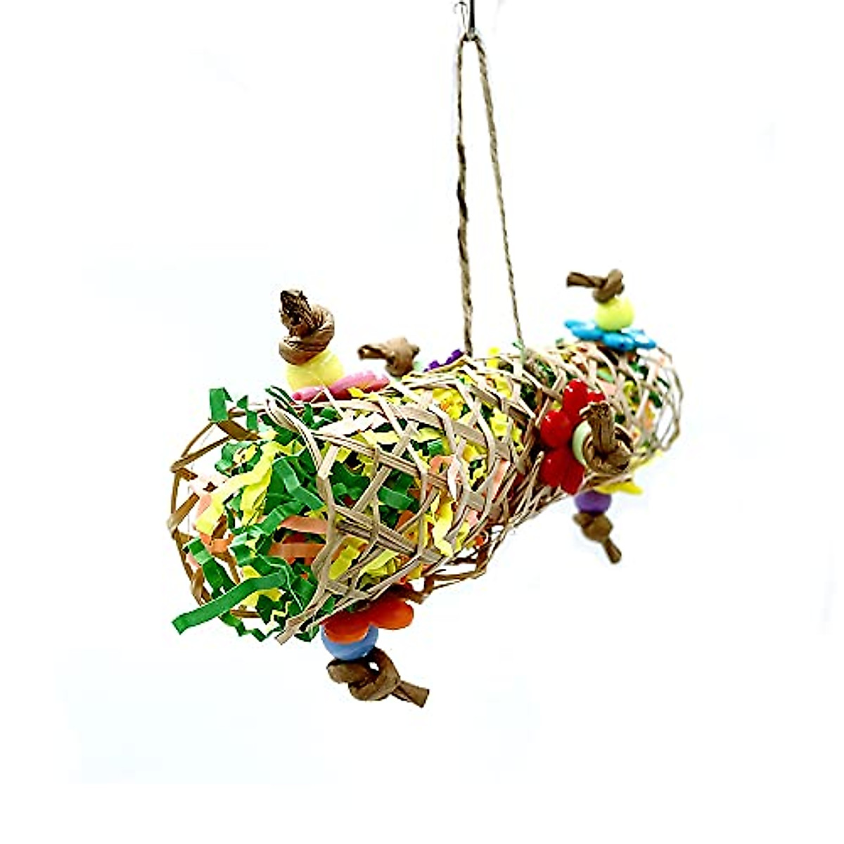 GILYGI Bird Chewing Toy Set, Taco Shaped Bamboo Weaving Toy with 2 Packs of Colorful Shred Paper Replacement, Hanging Fragging Shredder Toys for Parakeet, Cockatiel, Caique, Budgies, Quaker