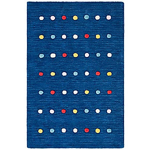 SAFAVIEH Kids Collection 4' x 6' Navy SFK804N Handmade Polka Dot Wool Area Rug