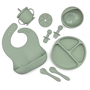 Silicone Feeding Set, Toddler Plates Bowls Set with suction, Self Feeding Spoons, Plates for Baby Utensils, Toddler Feeding Supplies