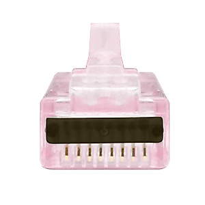 Simply45 ProSeries Unshielded Pass-Through RJ45 Modular Plugs with Cap45 for 23AWG Solid (Cat6/6a UTP) - Red Tint, Hi/Lo Stagger - 100-Pieces - S45-1700P