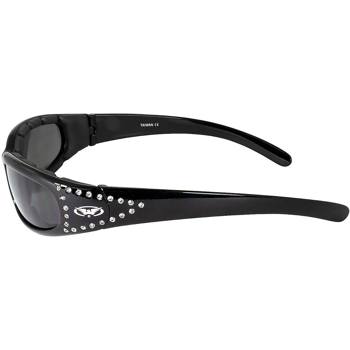 Global Vision Eyewear Marilyn 3 Womens Motorcycle Sunglasses with EVA Foam Padding Bling (Black Frame Smoke Lens)