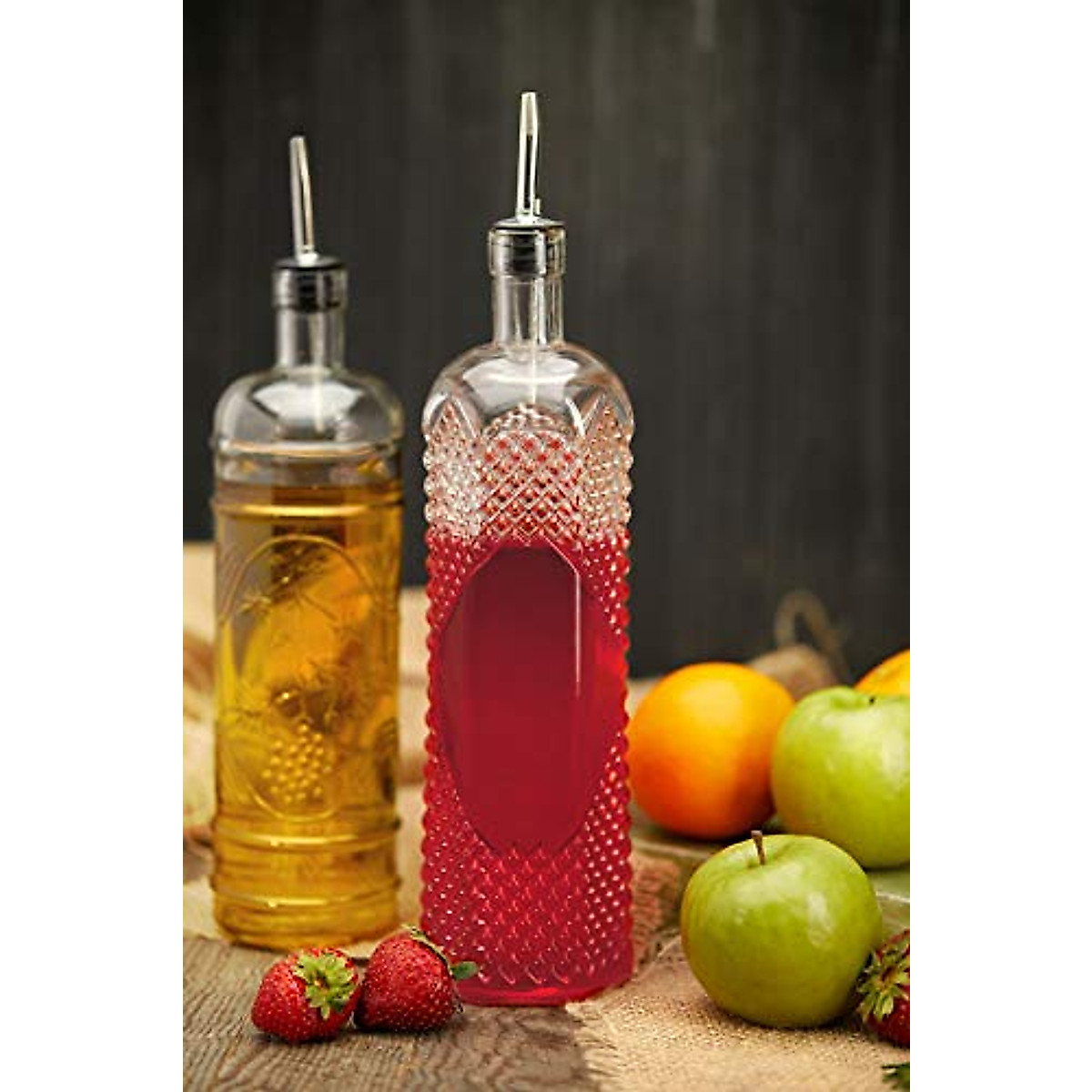 BULK PARADISE Large Clear Decorative Glass Bottle with Spout and Cork, 32oz, 1 Bottle - Design: Kristal (3in X 11.9in)