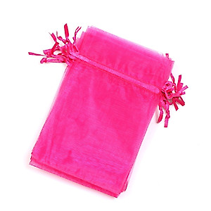 MBOX Colorful Organza Drawstring Pouch Bag, 4''W x6" L, Hot Pink, Pack of 100