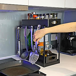 Under Sink Organizers and Storage Sliding - Multipurpose Double Sliding Cabinet Organizer for Bathroom or Kitchen Sink Organizer with 4 Hooks (Black)