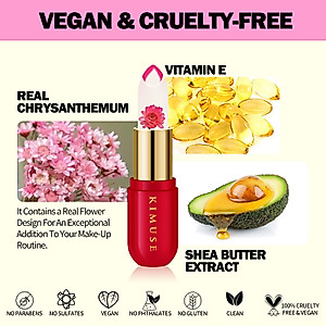 KIMUSE Flower Balm PH Color Changing Lipstick, Long-Lasting Lip Balm and Lip Stain, Moisturizing Natural Lip Balm