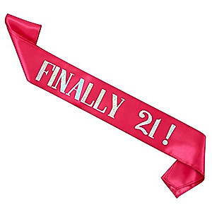 Juvale 21st Birthday Sash and Crown Set for Her, Finally 21 Hot Pink Reflective Sash, Rhinestone Tiara