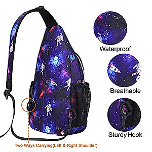 MOSISO Sling Backpack,Travel Hiking Daypack Pattern Rope Crossbody Shoulder Bag, Flamingo&Spacewalking Astronauts