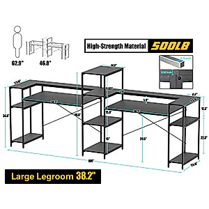 HYPIGO Two Person Computer Desk with Storage Shelves, 109 inches Extra Long Double Workstation Desk with Printer Shelf & Monitor Stand, Large Office Desk Study Writing Table for Home Office - Black