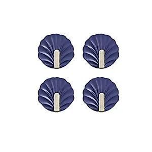8PCS Round Self Adhesive Hanger Hooks Shell Pattern Decorative Wall Hooks Waterproof Sticky Hooks for Bathroom Kitchen Aprons Towel Hats Keys Hooks (Blue)