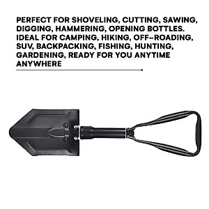 Survival Folding Shovel & Pick Axe - Heavy Duty Tactical with Lengthened Handle - Military Folding Entrenching Tool - Emergency Gear - Tool for Off Road, Camping, Digging Dirt, Sand, Mud & Snow