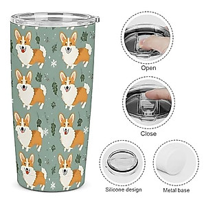 KIOWEIR Corgi Christmas And Grass Stainless Steel Tumbler 20oz With Lid And Straw, Insulated Tumblers Coffee Cup, Travel Mug for Ice Drink & Hot Beverage for Women Men Boys Girls