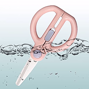 DAMPEN Ceramic Scissors for Baby Food,Portable Baby Food Scissors,Children Safety Food Cutter,with Blade Cover and Travel Case (PINK AND GREEN)