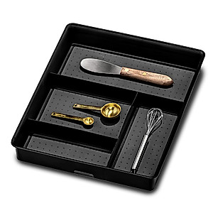 madesmart Antimicrobial Clear Soft Grip Large Gadget Tray Non-Slip Multi-Purpose Drawer, 4 Compartments, All-In-One Home Organization, EPA Certified, Light Grey