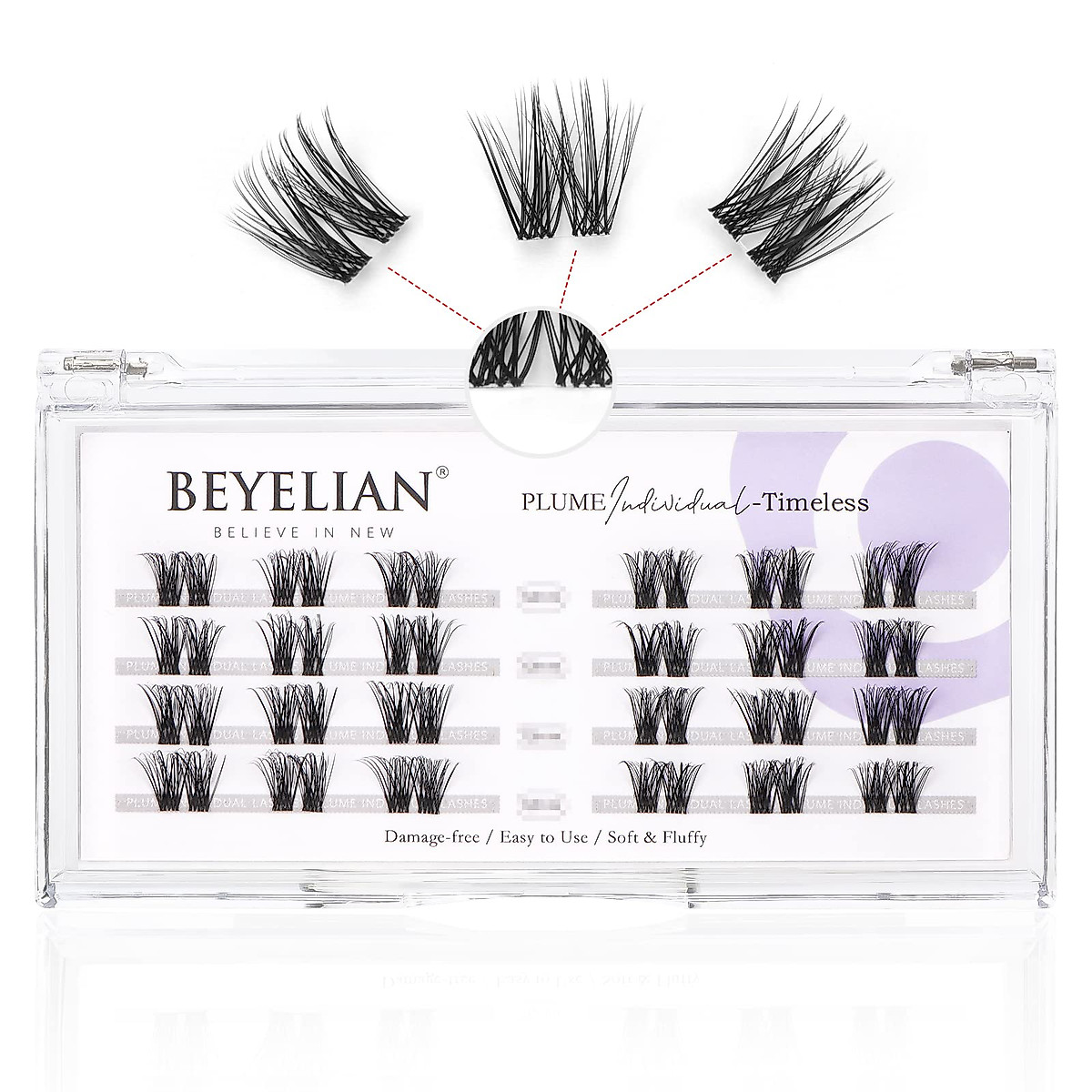BEYELIAN DIY Eyelash Extension,Cluster Lashes Individual False Eyelashes Extension Natural Look Reusable Glue Bonded Super Thin Clear Band 24 Lash Clusters (Style2 0.07 Mix Clear Band)