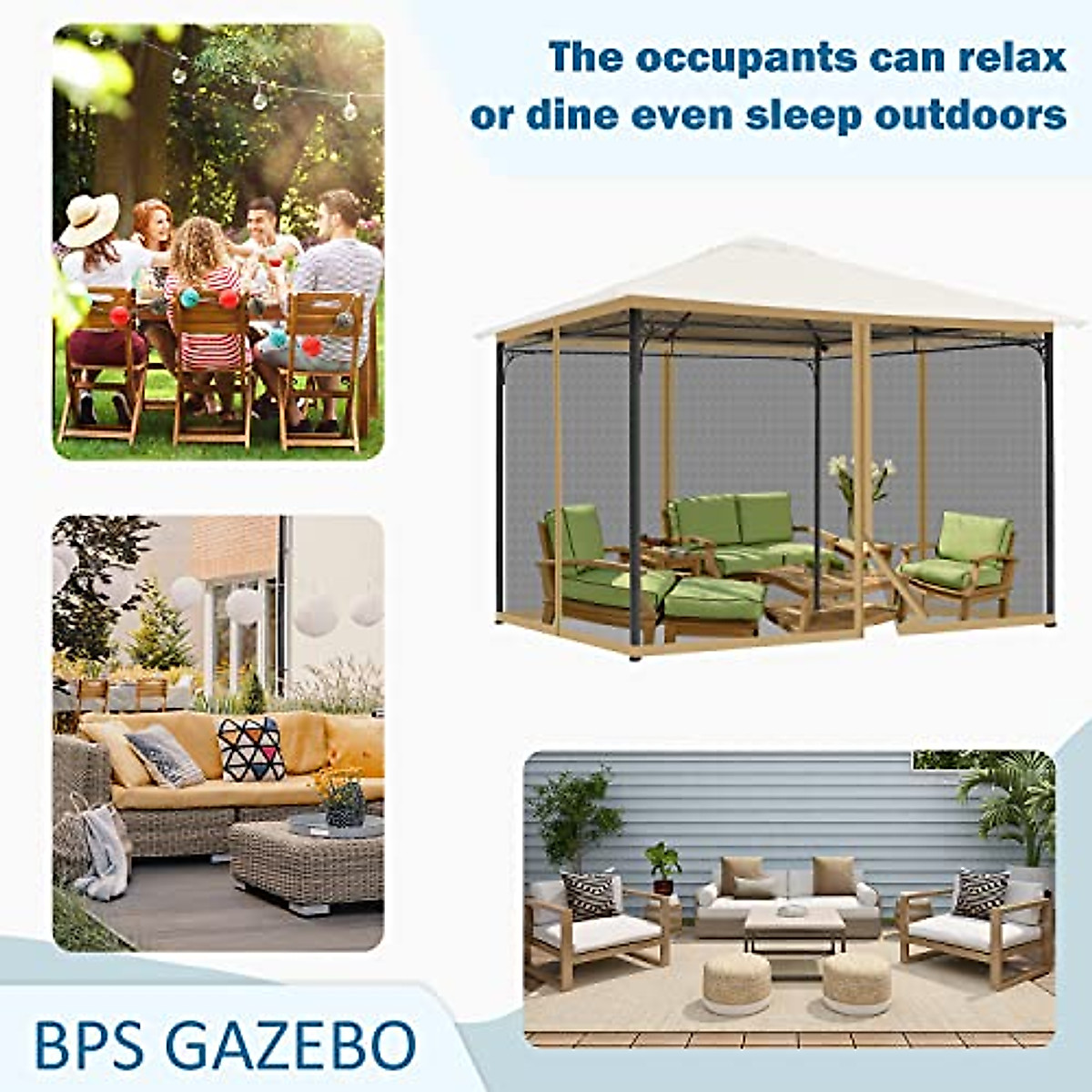 BPS Gazebo Netting Screen Replacement Universal 4-Panel Sidewalls for Backyard, Patio, Garden,Outdoor (Only Netting)