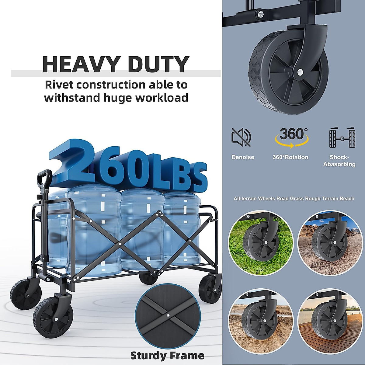 DreamQuest Collapsible Wagon Cart,Foldable Beach Wagon with All Terrain Wheels & Drink Holders Heavy Duty Portable Sports Wagon for Camping, Shopping, Garden and Beach