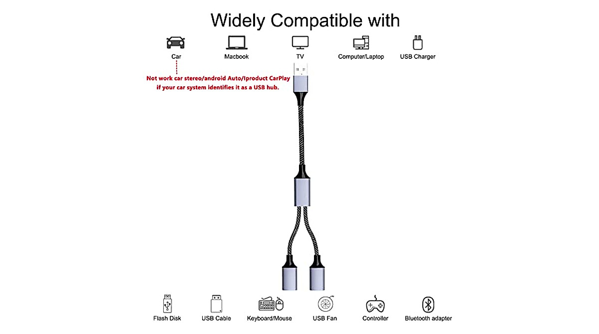 Jasput USB Splitter Cable - Dual USB Extender & Charger