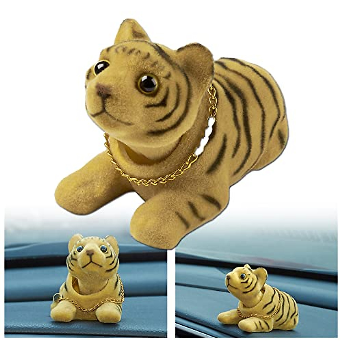 Shaking Head Lucky Tiger Bobble Head Figurine Nodding Tiger Ornaments for Car Vehicle Dashboard Decoration, Yellow Tiger