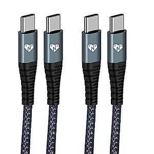 N-Products USB C to USB C Grey Braided Nylon Cable 60W Type C Fast Charging Cord [2-Pack, 6 ft]