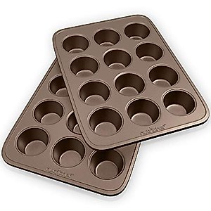 NutriChef Non-stick Carbon Steel Muffin Pans - Pair of Cupcake Cookie Sheet Pan Style for Baking, Professional Kitchen Muffin Bake Pans, 2 pc. Muffin Pans w/ 12 Cups Cupcake Baking Tray -