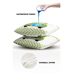 Pack of 2 Outdoor Pillow Covers Happy Easter Colorful Floral Texture Truck Waterproof Decorative Patio Cushion Cover Green Check Outdoor Throw Pillows for Patio Furniture Garden Sofa 18x18 Inch