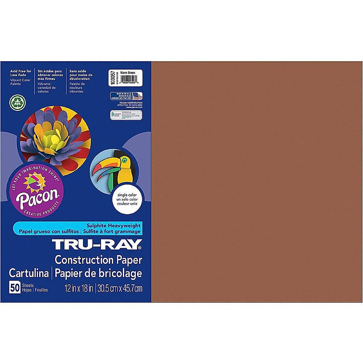 Tru-Ray® Construction Paper, 50% Recycled, 12" x 18", Warm Brown, Pack Of 50