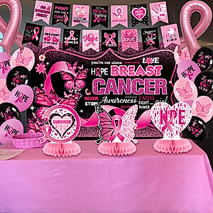 Breast Cancer Awareness Decorations,Breast Cancer Awareness Banner,Breast Cancer Awareness backdrop,Breast Cancer Awareness Balloons Honeycomb Centerpieces,Breast Cancer Awareness Supplies Decorations for Women Charity Activities
