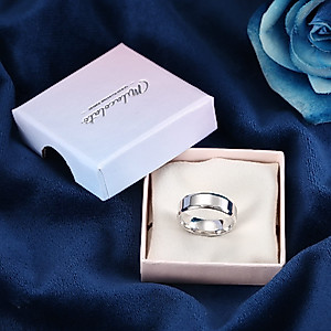 MILACOLATO 6mm Sterling Silver Rings for Women Men 18K White Gold Plated Beveled Edge Plain Thumb Ring High Polish Wedding Band Ring Comfort Fit Size 10