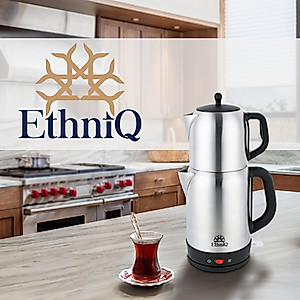Ethniq TeaVibe Electric Turkish Tea Maker - Stainless Steel 120V Double Pot Kettle & Infuser, Boil-Dry Protection, Auto Shut-Off & Keep Warm Function, 1.7L Kettle + 1L Teapot Capacity