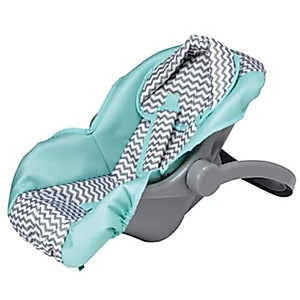 Adora Baby Doll Car Seat Carrier with Removable Seat Cover - Machine Washable, Fits Most Dolls & Plush Animals Up To 20”, Birthday Gift For Children Ages 2+ - Zig Zag Green Mint (Grey Handle)