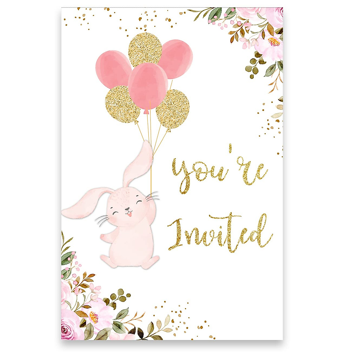 Soiceu Bunny 1st Birthday Party Invitations with Envelopes Set of 20 Pink Floral Bunny First Birthday Party Invites Fill in Blank