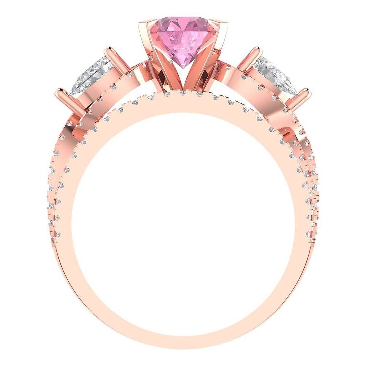 Clara Pucci 1.94 carat Round Shape 3 stone Pink Simulated Diamond Engagement Wedding Anniversary Bridal ring band set 14k Rose Gold 6.75