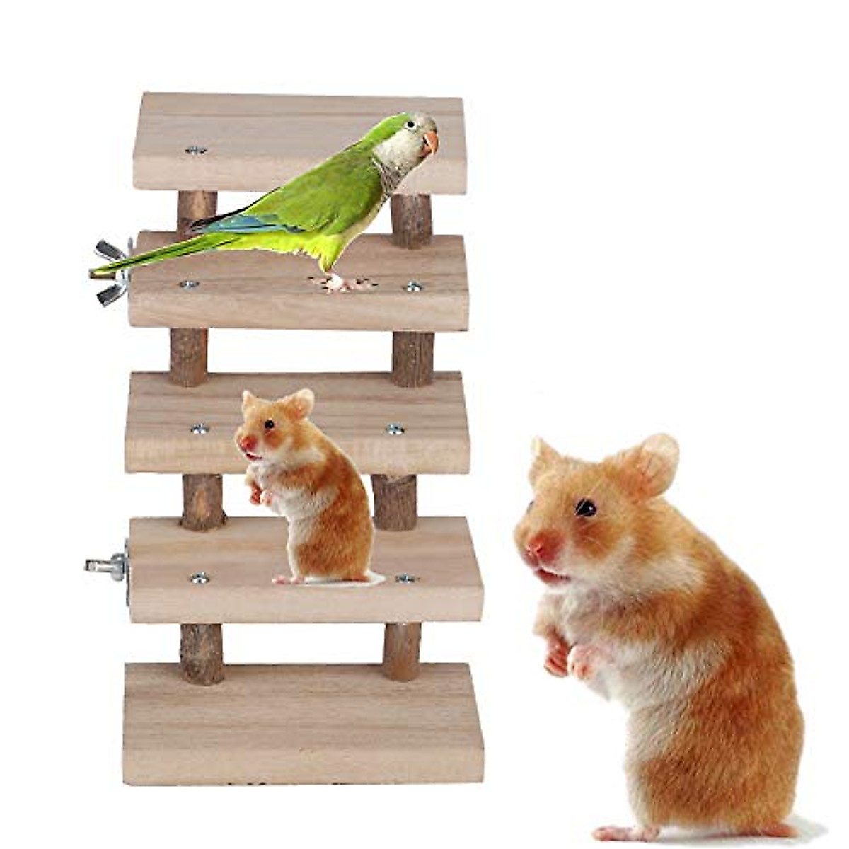 Natural Wood Ladder, 5 Layers Climbing Ladder Stairs for Parrot Guinea Pigs Hamsters Cage Accessories