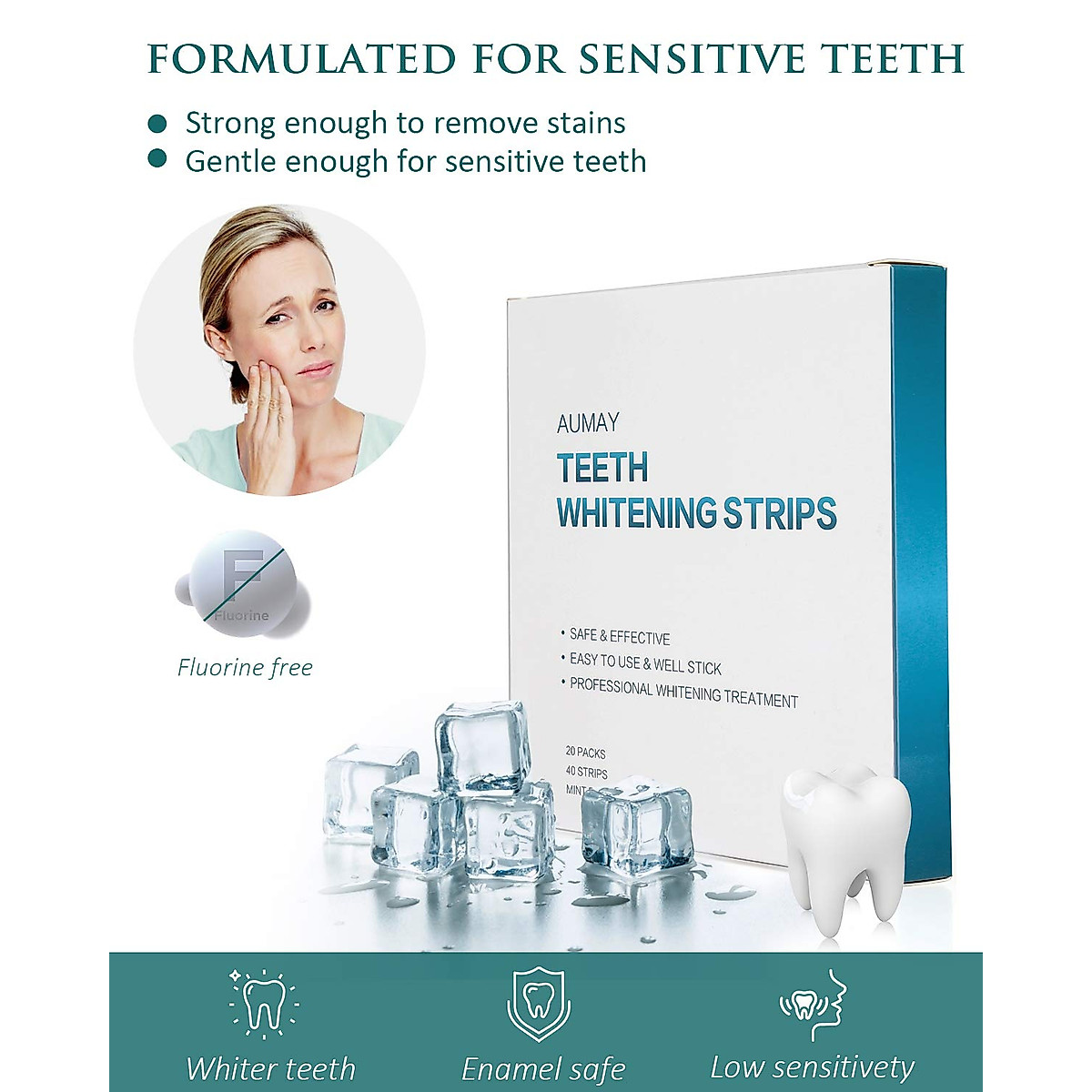 Professional Effects Teeth Whitening Strips 20 Treatments, 40 Strips, Teeth Whitening Kit Gel Products for Sensitive Teeth, Removes Coffee, Tea & Tobacco Stains