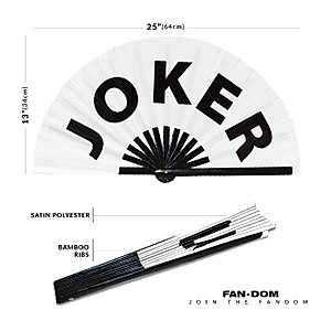 Joker hand fan foldable bamboo circuit hand fan funny gag slang words expressions statement gifts Festival accessories Rave handheld Circuit event fan Clack fans (White)