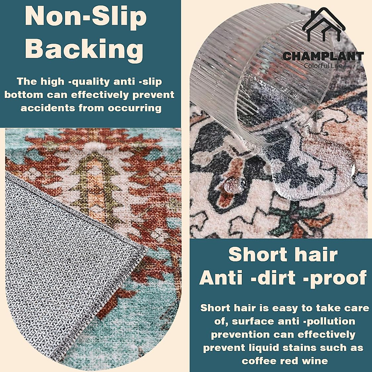 CHAMPLANT 6'x9' Green Washable Area Rug Boho Chic Medallion Distressed Design Non-Shedding Easy Care Ideal for High Traffic Areas in Living Room Bedroom Office Kitchen Coffee Table Large Carpet