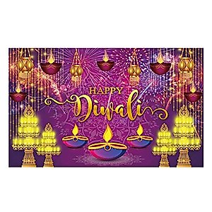 Allenjoy Purple Happy Diwali Festival Backdrop for Photography Pictures Deepavali Hindu Party Supplies Decorations Banner Outdoor Home Wall Decor Photo Booth Props Favors Photoshoot Background