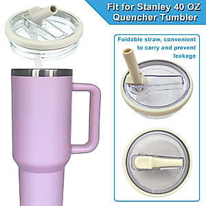 40 oz Tumbler Flip Straw Lid Replacement for Stanley Quencher, 2 Pack Tumbler Lids with 2 Straws for Stanley 40 OZ, Leakproof Tumbler Lids Covers for Stanley Cup, Black (Black)