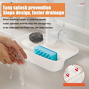 EastVita Kitchen Sink Storage Rack,Faucet Splash-Proof Draining Rack,Non-Slip Sink Water Collection Pad Kitchen Rag Sponge Wipe Sink Tray Holder Drain Basket for Various Countertops White