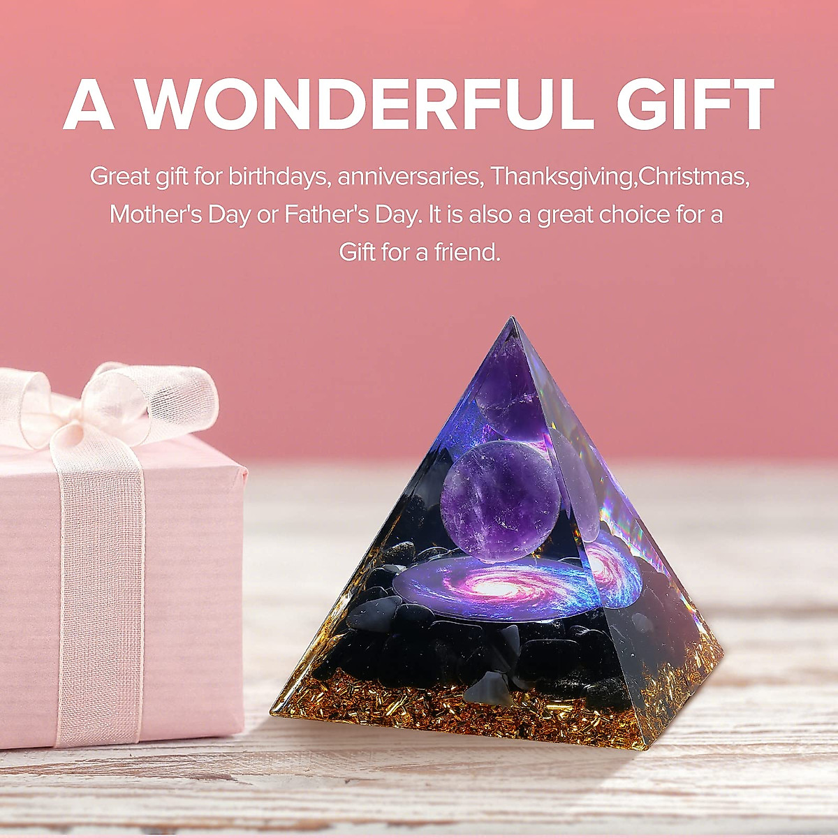 Hopeseed Orgone Pyramid for Positive Energy, Orgonite Amethyst&Obsidian Healing Crystal Pyramids for Reduce Stress Chakra Reiki Healing Meditation Attracts Lucky and Success