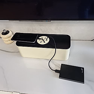BUYSK Cable Management Box, Cord Organizer Box for Power Strip to Hide Cables on Desk or Floor, Made of Safe ABS Material Wires Keeper Holder (Off White)