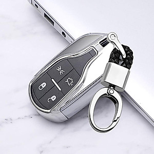 ontto for Maserati Levante GT Quattroporte Ghibli Key Fob Cover Full Protection Soft TPU Keycase Shell Holder with Keychain Keyring Smart Remote Entry Skin Keyless Silver
