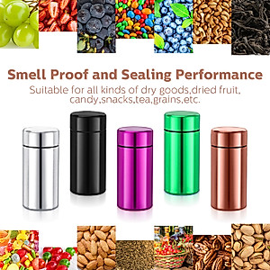 Zhehao 5 Pcs Aluminum Container Storage Container Miniature Metal Waterproof Containers for Coffee Teas Screw Top Lid Lock Odor 1.7 oz(Black, Silver, Rosy Gold, Purple, Green)