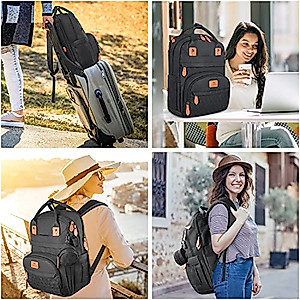 MATEIN Laptop Backpack for Women, 15.6 inch Anti Theft Travel Computer Backpack with USB Charging Port for Business Work, Girls Water Resistant College School Bookbag with Detachable Coin Pouch, Black